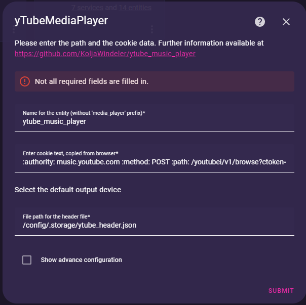 Not all required fields are filled in. · Issue #225 · KoljaWindeler/ytube_music_player · GitHub