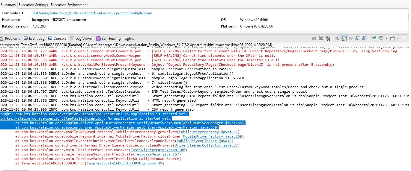 [Katalon 7.8.0] Error with message displayed in Console log with ...