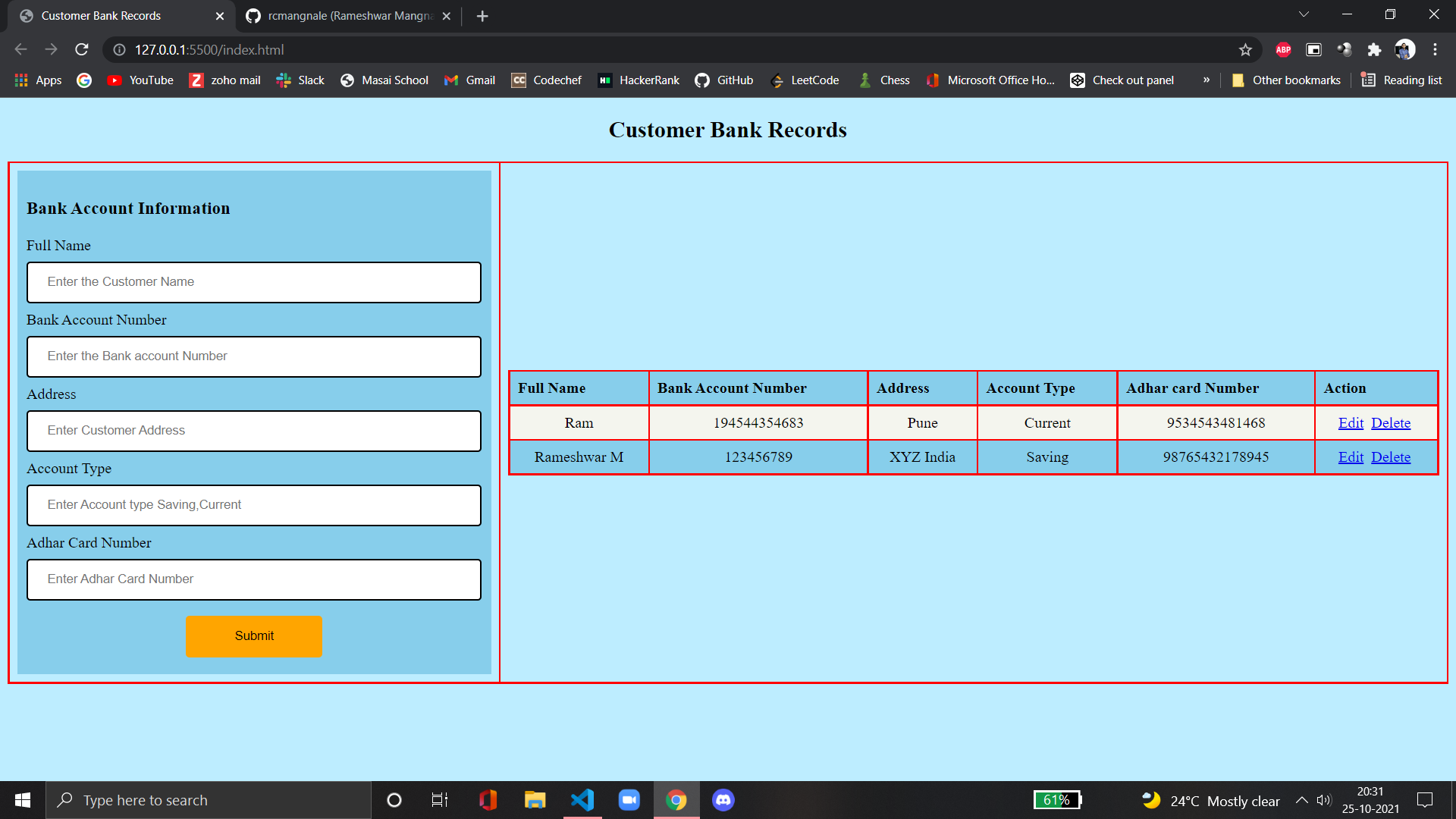 GitHub - rcmangnale/Customer-bank-Records