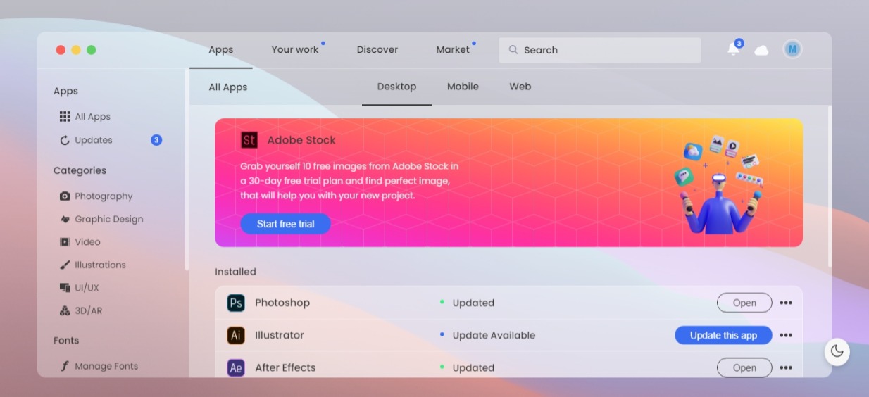 GitHub - kevinmahrous/Creative-Cloud-App-Redesign: Glassmorphism ...
