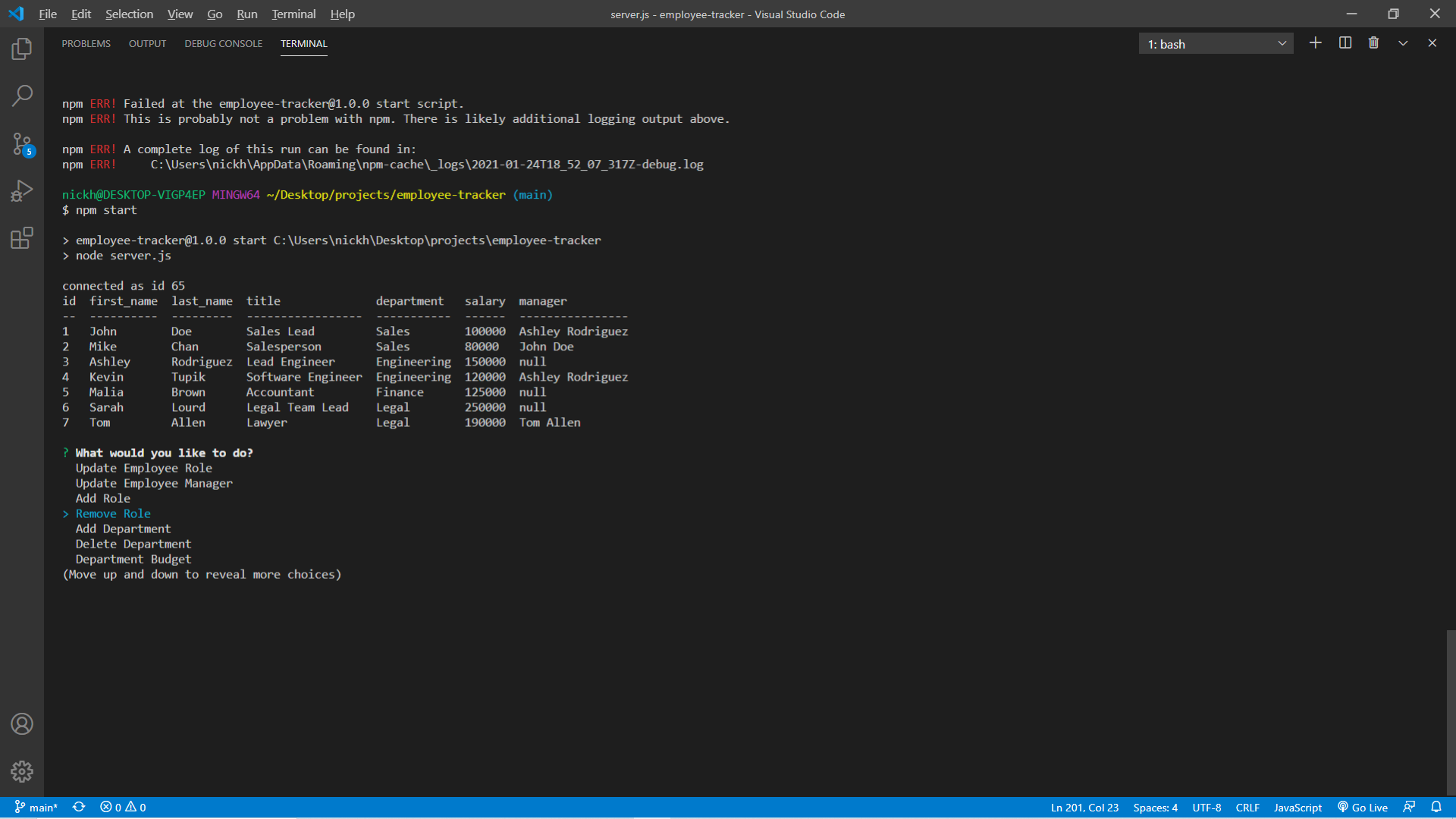 GitHub - Nickhill2380/employee-tracker