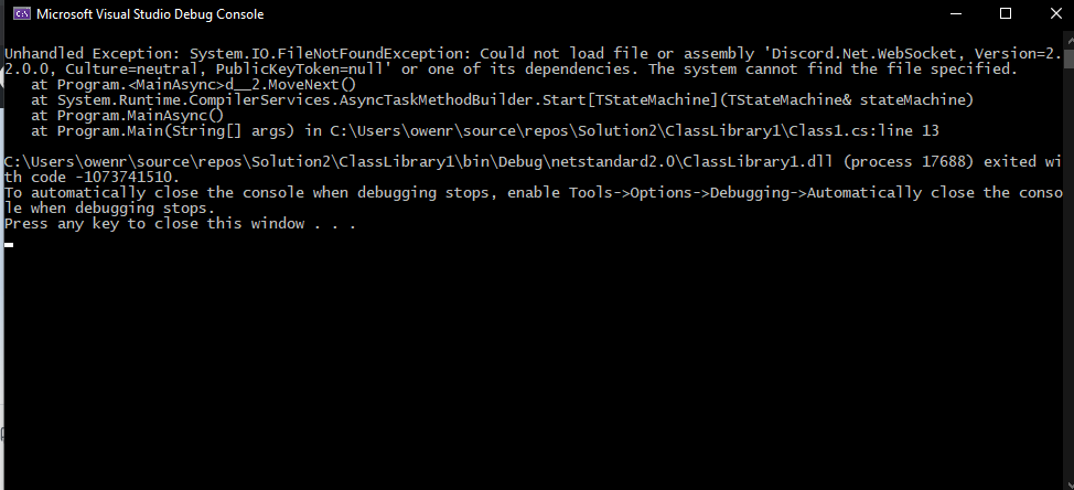 Could Not Load File Or Assembly Websocket · Issue 1654 · Discord Netdiscordnet