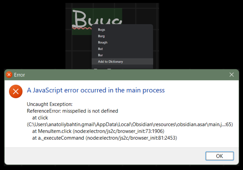 BUG: Add to dictionary · Issue #1105 · zsviczian/obsidian-excalidraw-plugin · GitHub