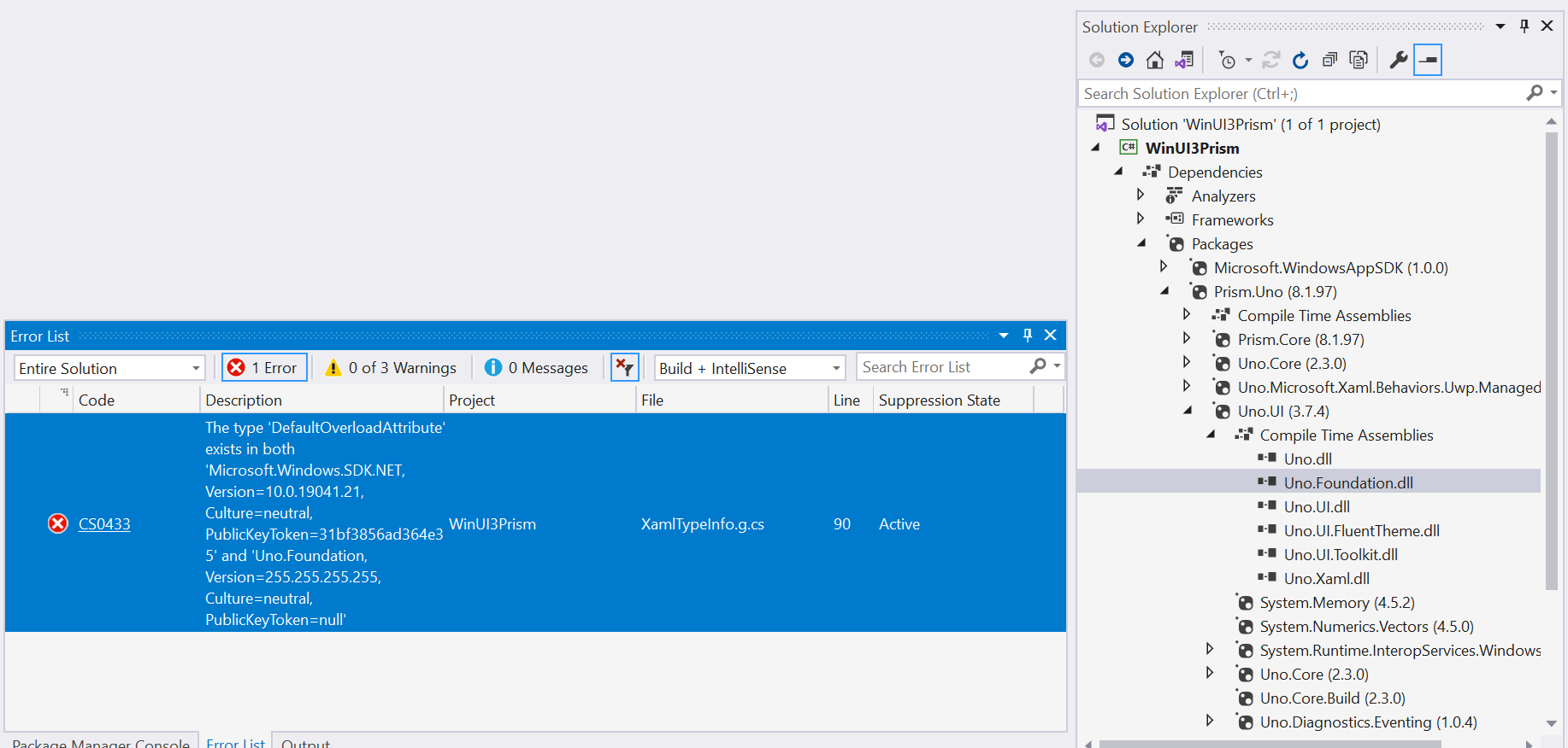 [Bug] WINUI 3 (VS 2019) and PRISM (Prism.Uno -Version 8.1.97 ) - Same class exists in both ...