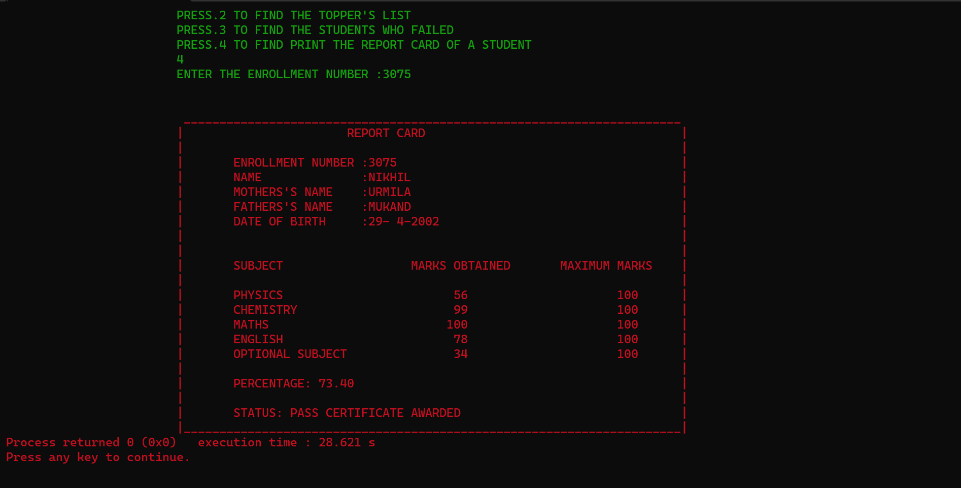 GitHub - NIKHIL2904/REPORT-CARD: 1ST SEMESTER PROJECT