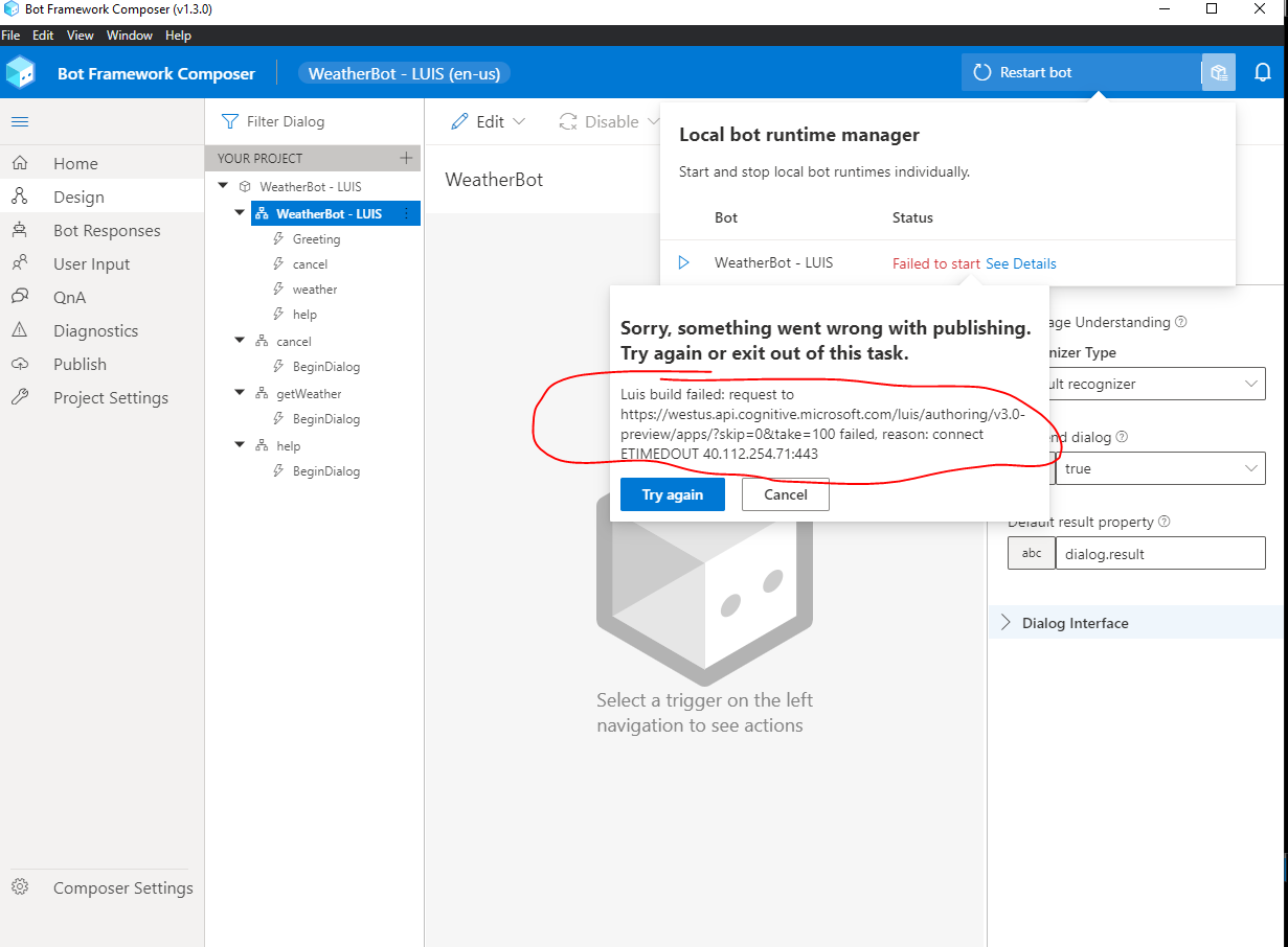 I got a problem " Sorry, something went wrong with publishing. Try again or exit out of this ...