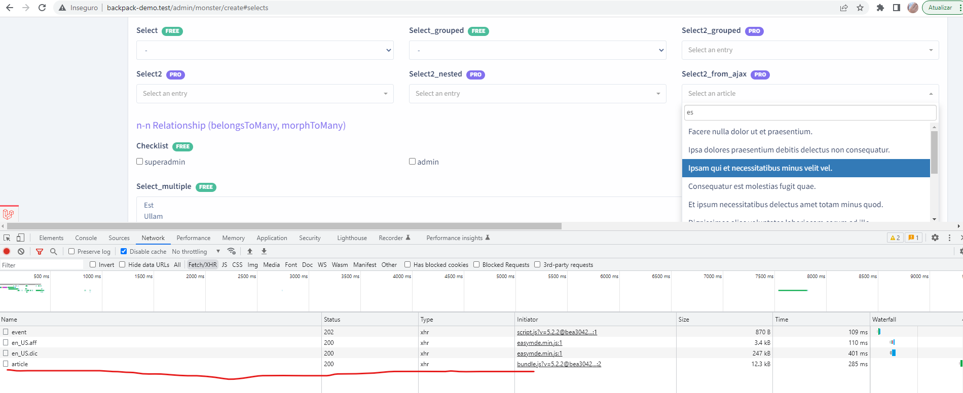 [Bug] select2_from_ajax doesn't ever call the function to fetch data · Issue #4610 · Laravel ...