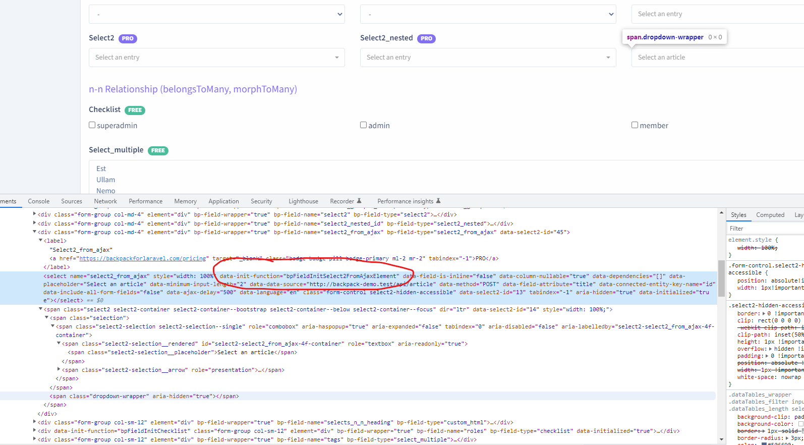 [Bug] select2_from_ajax doesn't ever call the function to fetch data · Issue #4610 · Laravel ...