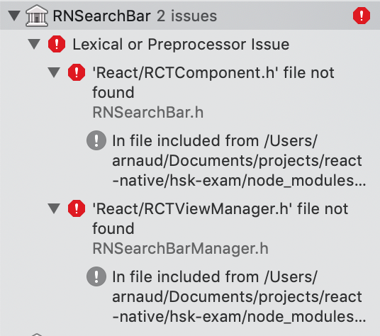 undefined is not an object (evaluating \'NativeModules.RNSearchBarManager.ComponentHeight ...