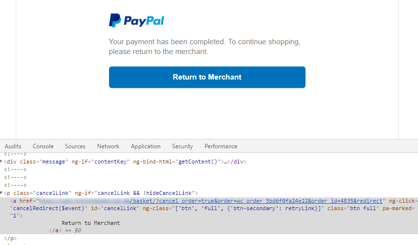 Clicking 'Return to Merchant' button in PayPal (after payment successfully completed) cancels ...