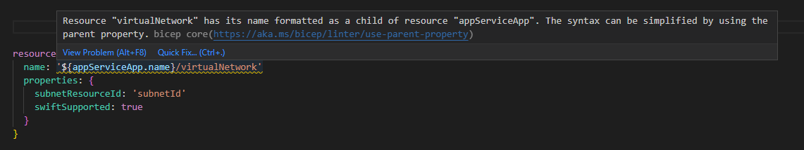 The use-parent-property linter rule for virtualNetwork does not work as expected · Issue #10235 ...