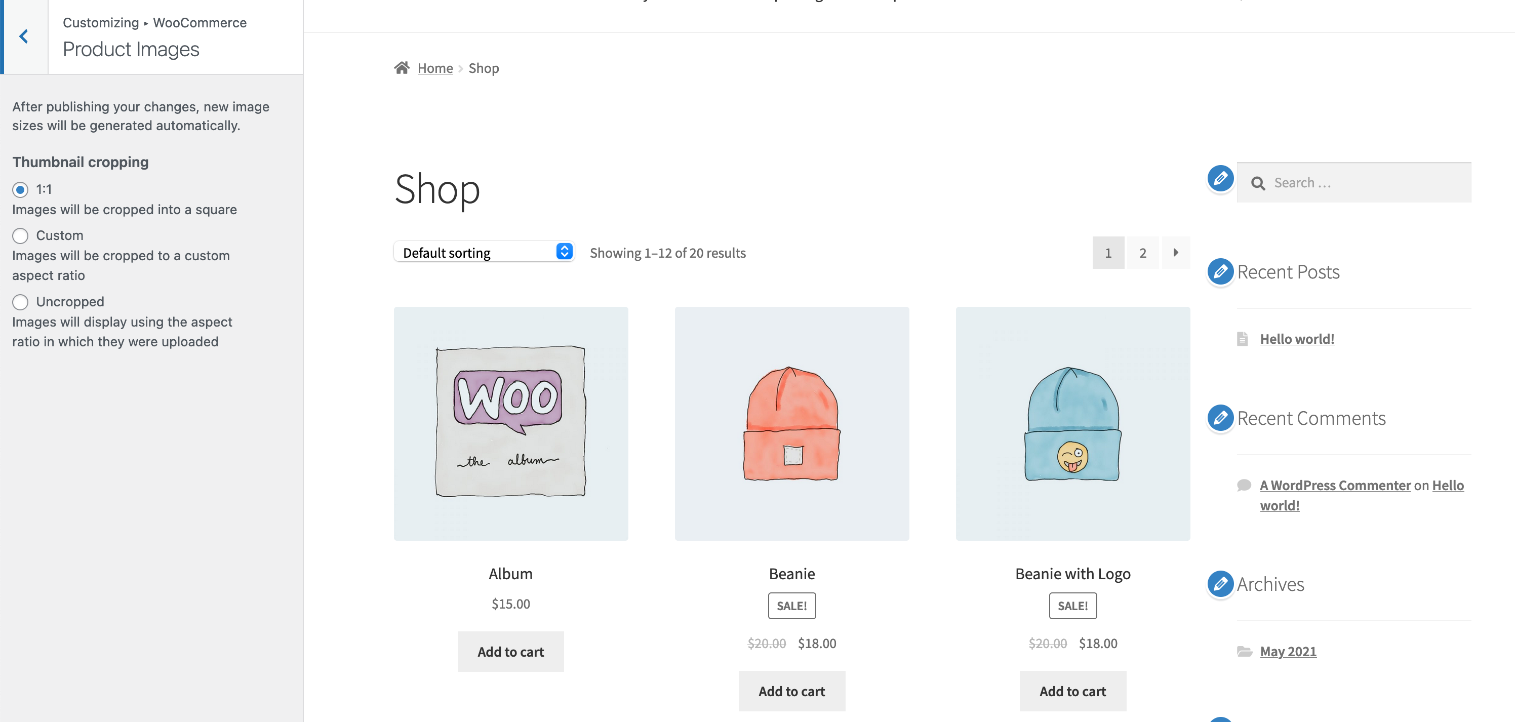 [GlobalStep] For Twenty Twenty and Twenty Twenty One theme, "Main image width" and "Thumbnail ...