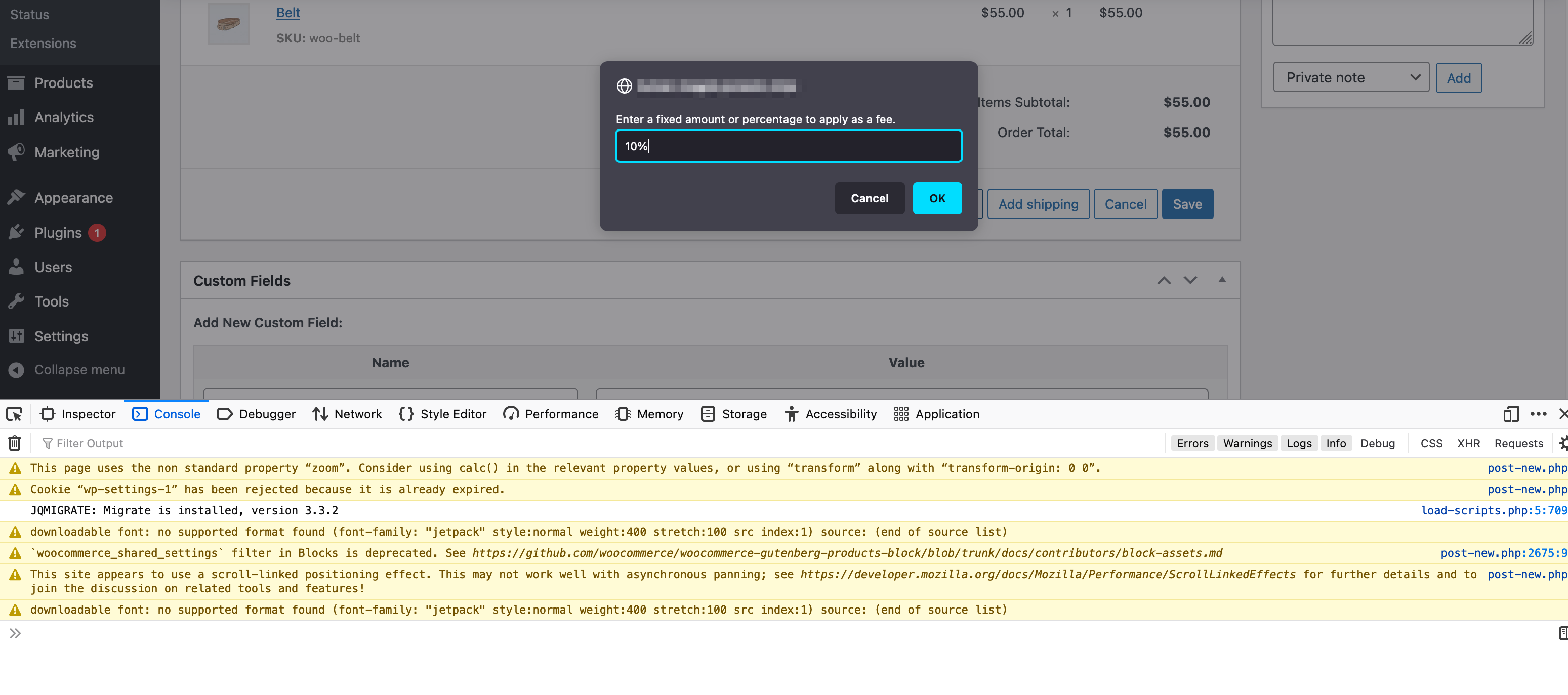 [GlobalStep] PHP error in Ajax response is triggered after adding "Fee" in percentage to manual ...
