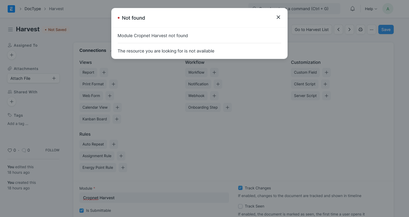 Renaming Module Gives Not Found Error When A Doc Type Using That Module Is Edited And Saved