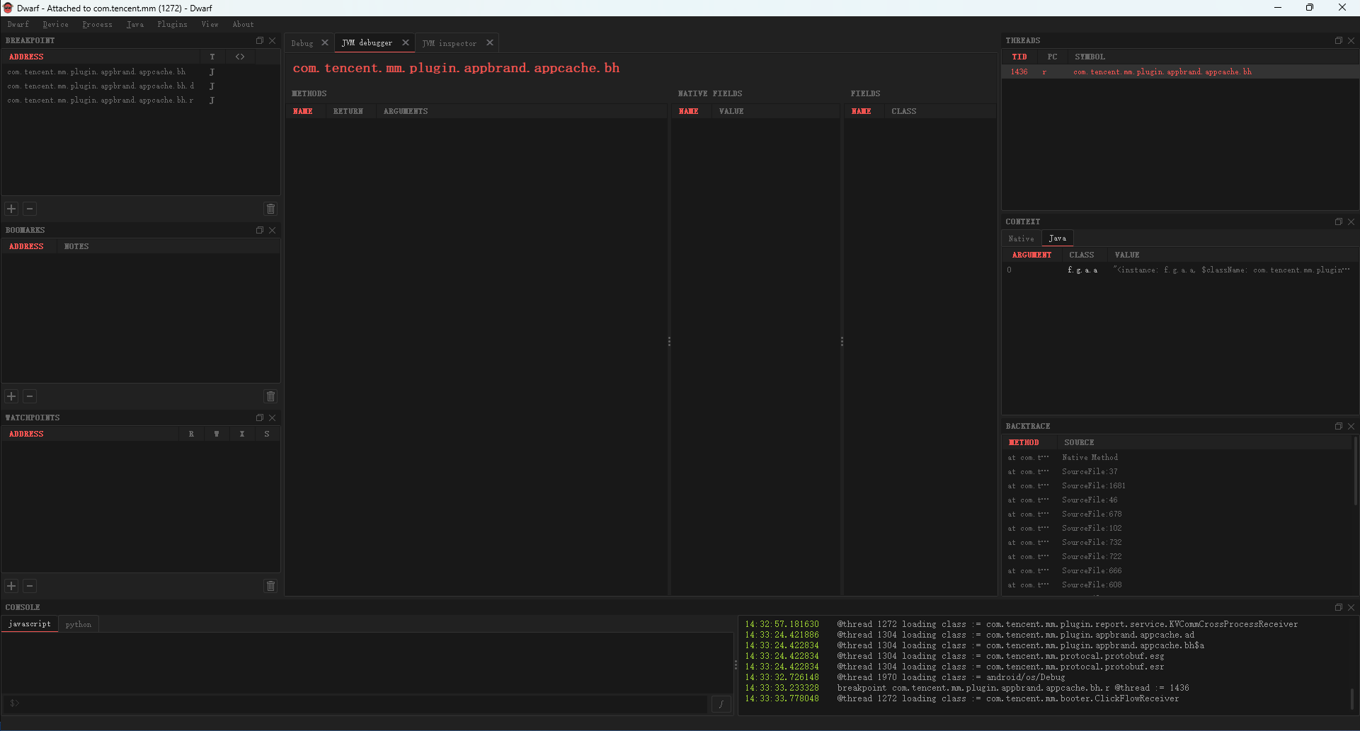 JVMDebugger window always EMPTY · Issue #103 · iGio90/Dwarf · GitHub
