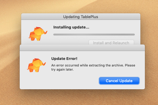 Update Error on MacOS · Issue #1933 · TablePlus/TablePlus · GitHub