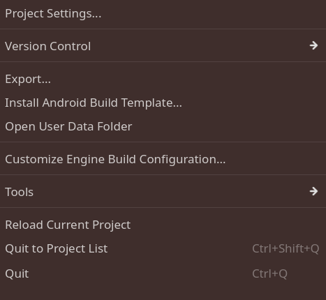 Move the `quit` option from the `Scene` menu to the `Project` menu · Issue #7700 · godotengine ...
