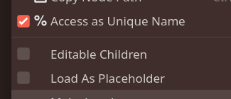 Make "access as/revoke unique name" a checkbox · Issue #7812 · godotengine/godot-proposals · GitHub
