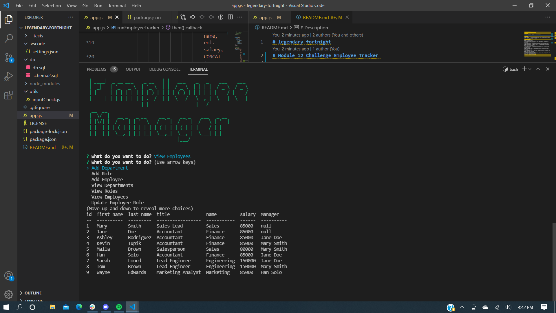GitHub - WayneEdwards/legendary-fortnight: Module 12 Challenge Employee Tracker