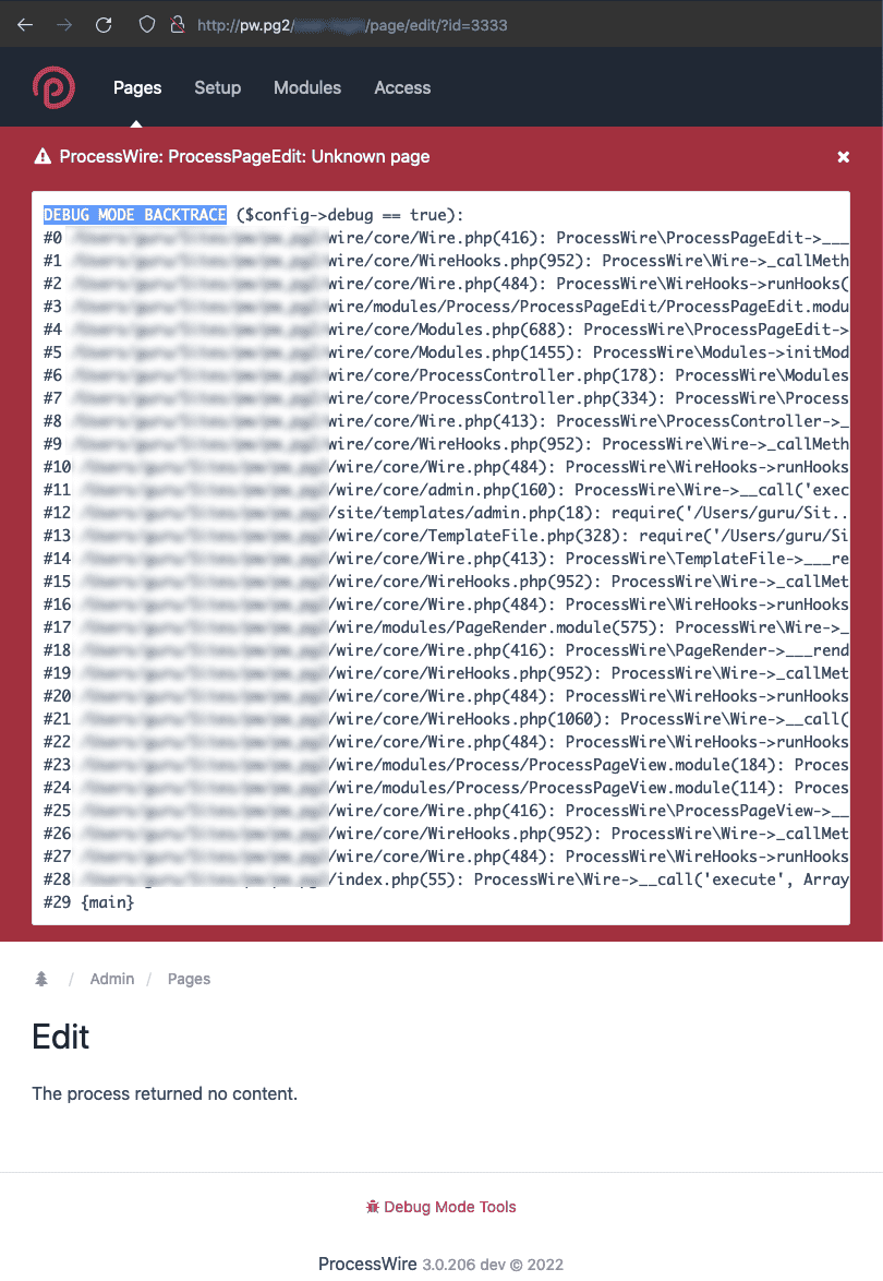 Processpageedit Unknown Page Debug Mode Backtrace · Issue 1639 · Processwire Processwire