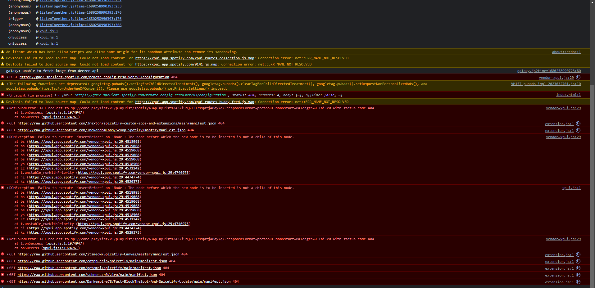 "Something went wrong" error when opening any tab like home or liked songs · Issue #2234 ...