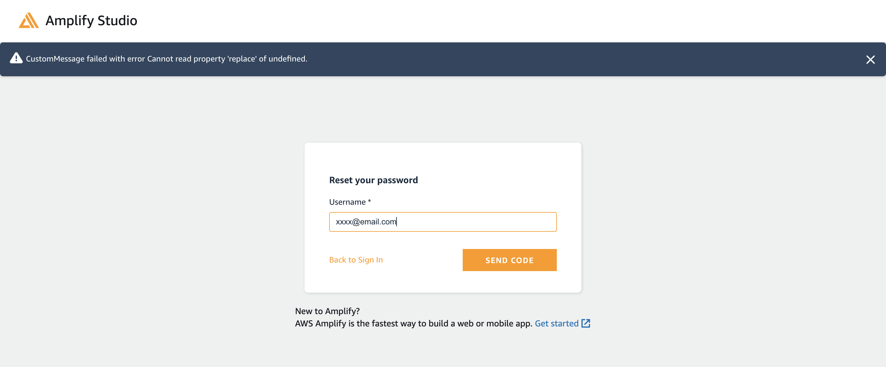`CustomMessage failed with error Cannot read property 'replace' of undefined.` when reseting ...