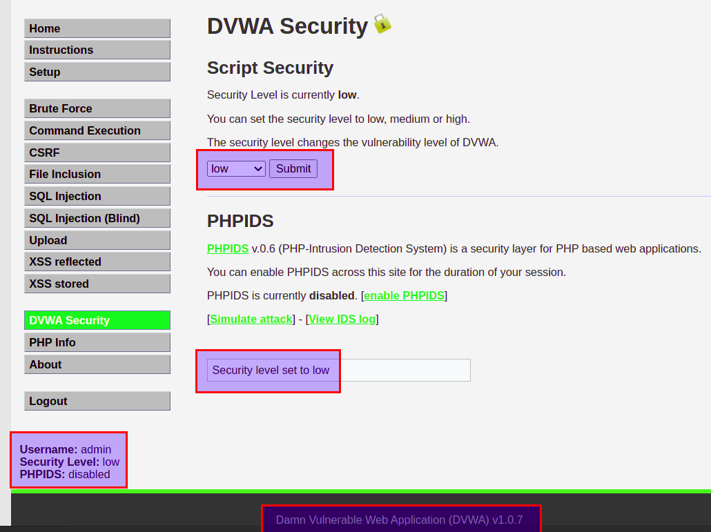 Can't change Security Level from High to Medium or Low in DVWA v1.0.7 ...