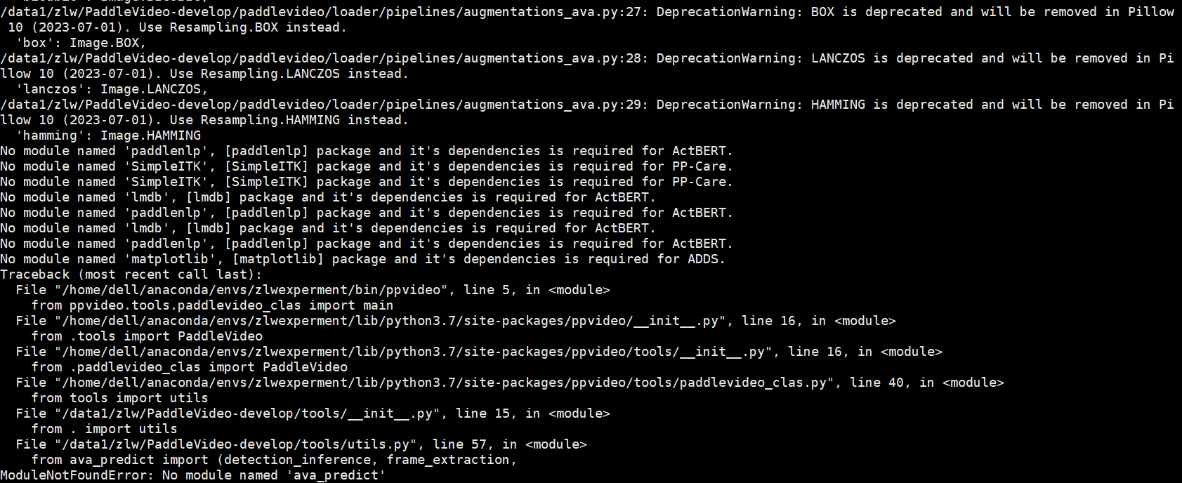 环境配置报错 · Issue #479 · PaddlePaddle/PaddleVideo · GitHub