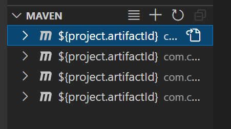 The names of projects in the maven pane shows the literal content ...