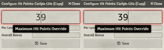 [BUG] PC Character Sheet Hit Points drop to 0 if you don't put something in the override ...