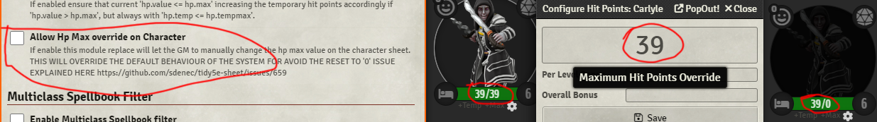 [BUG] PC Character Sheet Hit Points drop to 0 if you don't put something in the override ...