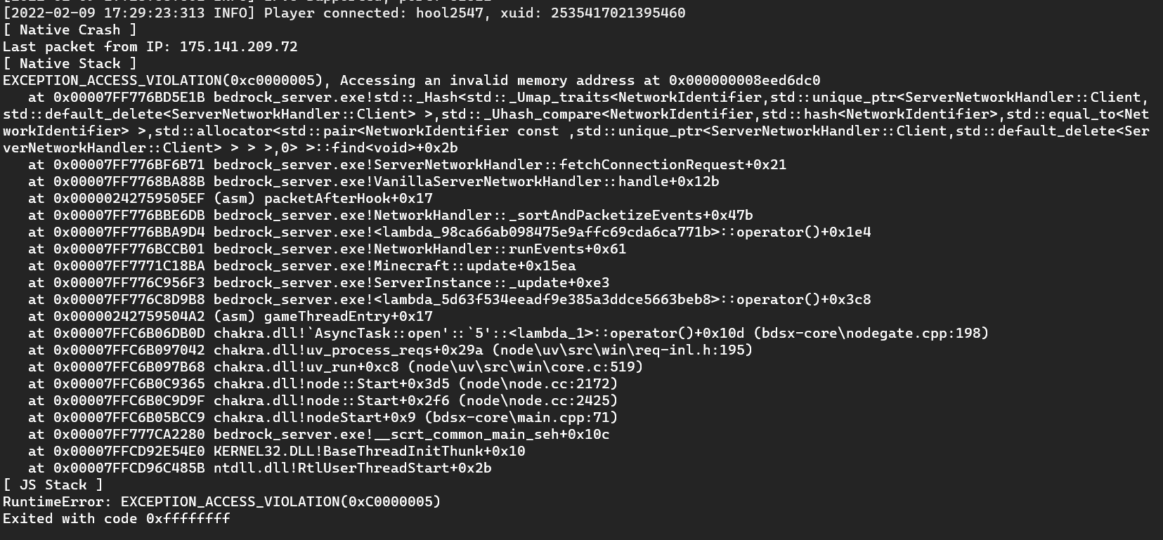 crash when a player join · Issue #305 · bdsx/bdsx · GitHub