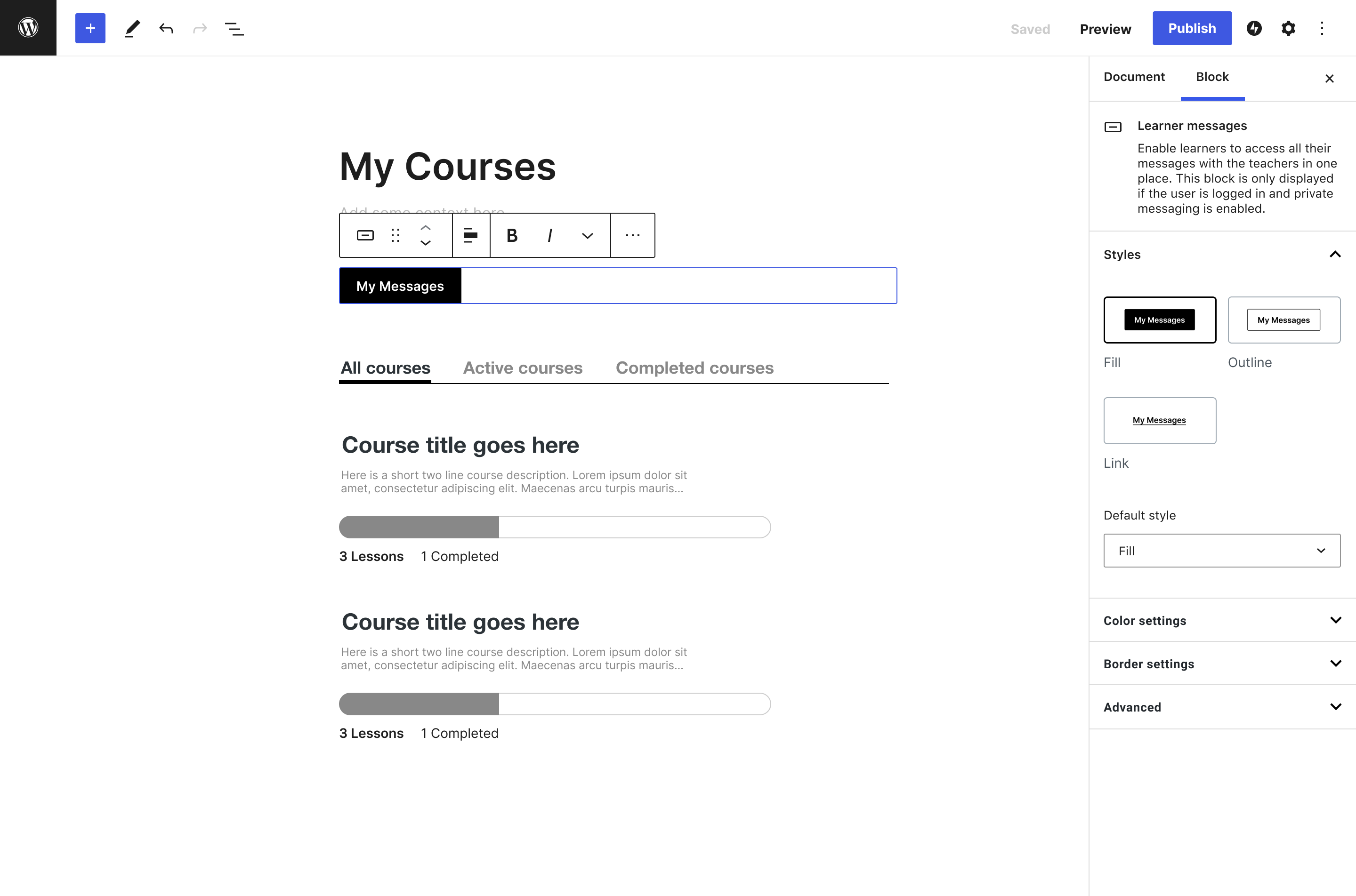 Learner Dashboard Styling For Learner Messages Button · Issue 4047 · Automattic Sensei · Github