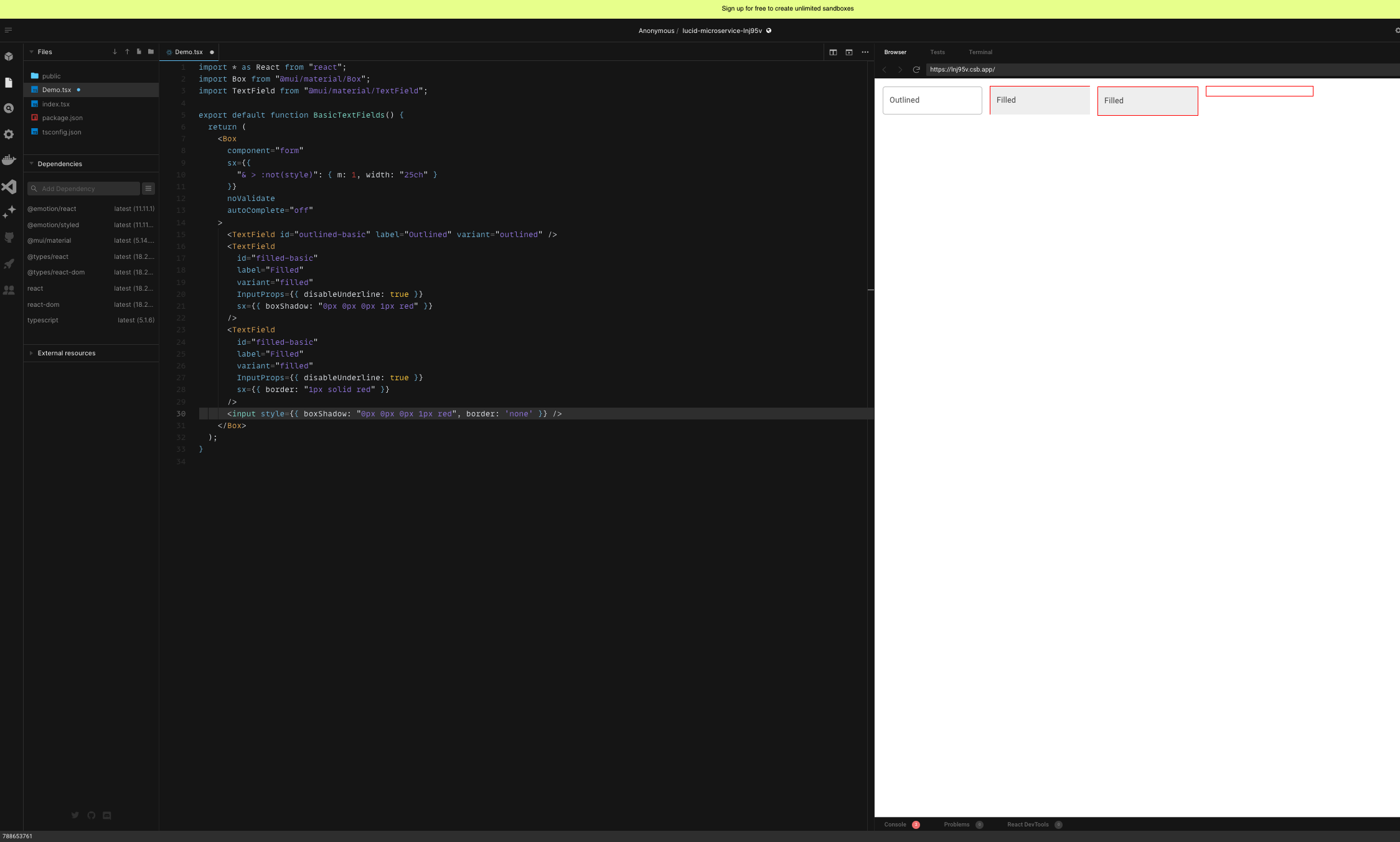 box shadow style gets cut off with the "filled" variant of when zooming ...