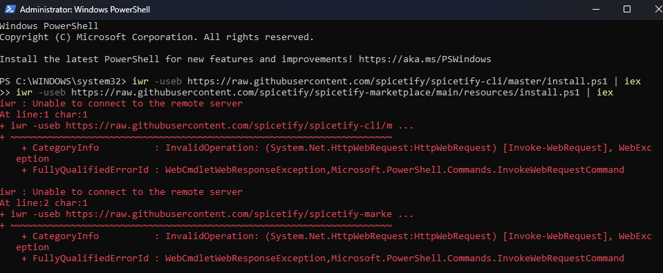 Unable to downlaod spicetify · Issue #2113 · spicetify/cli · GitHub