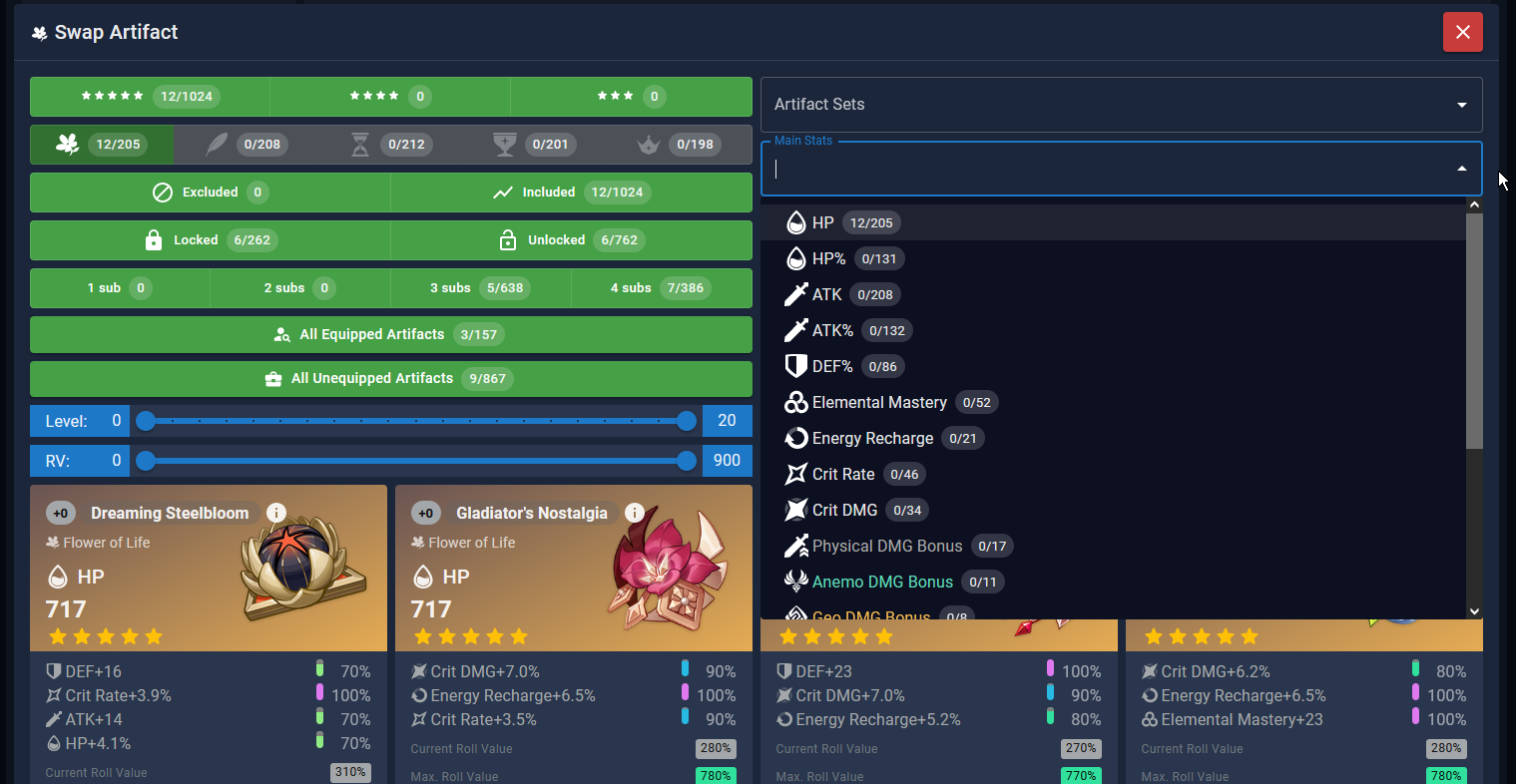 "Swap artifact" pop-up only shows 12 first artifacts with no indication that this isn't the ...