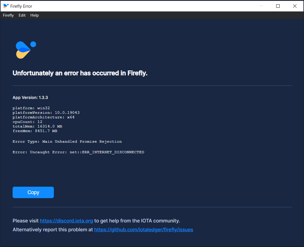 [Bug]: Error message when starting Firefly wallet without active internet connection · Issue ...