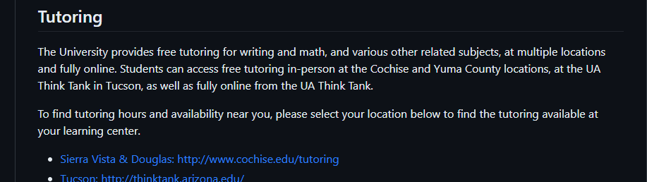 Verify Cochise College is still offering tutoring to UA CAST students · Issue #2 · UAAppComp ...