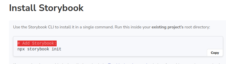 [Bug]: copy button copies comment on install page · Issue #20845 · storybookjs/storybook · GitHub