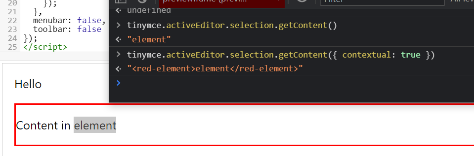 `selection.getContent({ contextual: true })` / `paste` plugin do not handle custom elements ...
