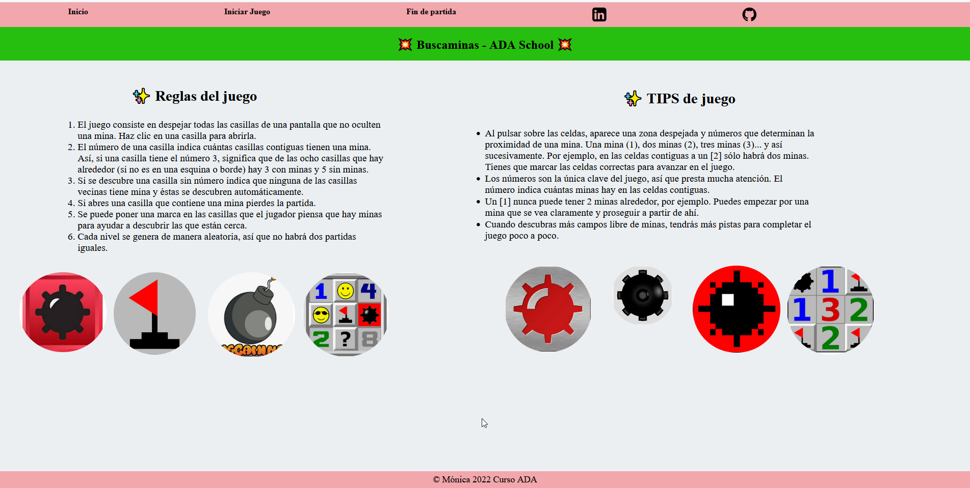 GitHub - AlbiaqueMonica/CursoADABuscaminas: Proyecto introductorio Desarrollo Web Curso ADA ...