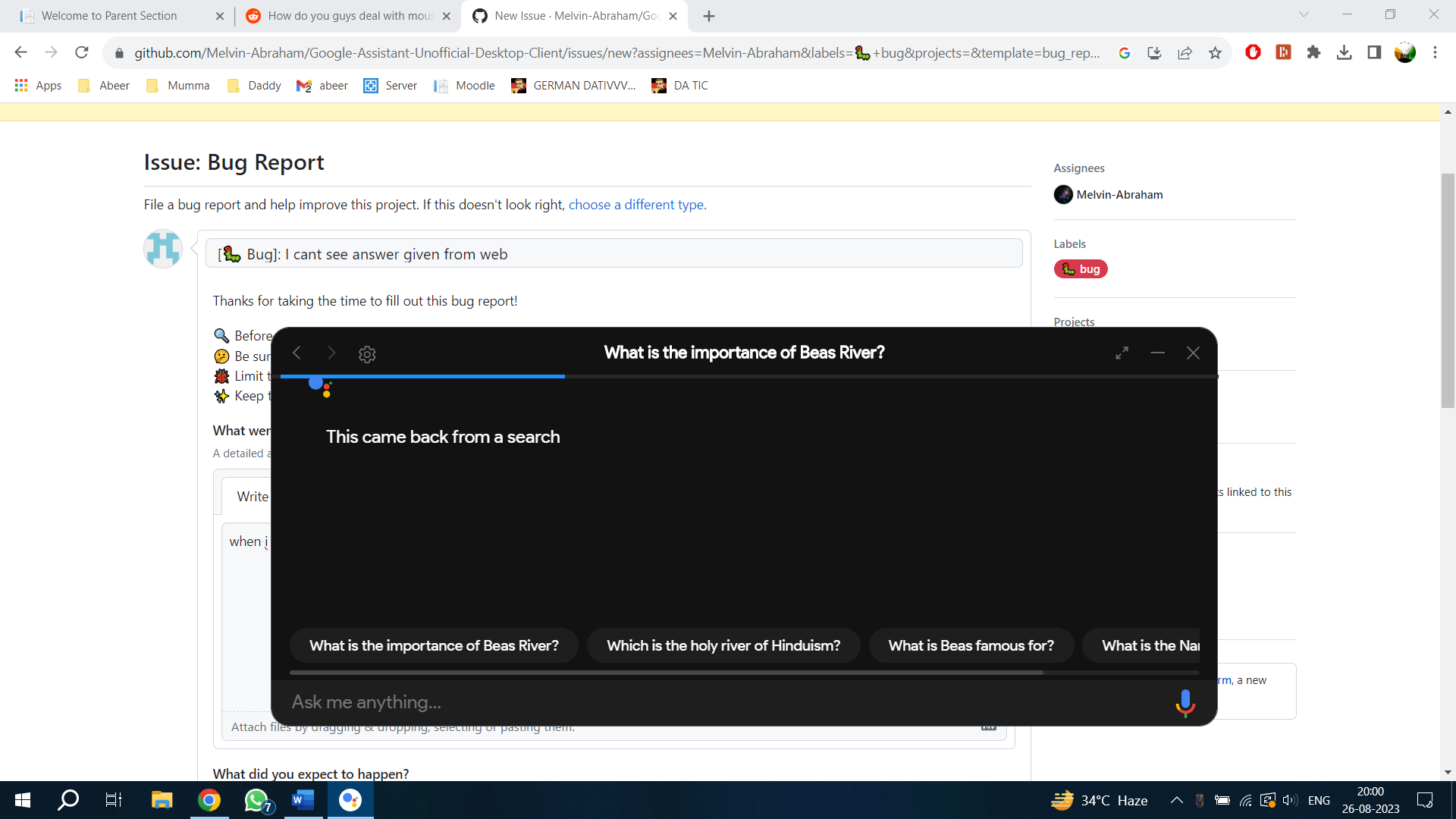 [🐛 Bug]: I cant see answer given from web · Issue #913 · Melvin-Abraham/Google-Assistant ...