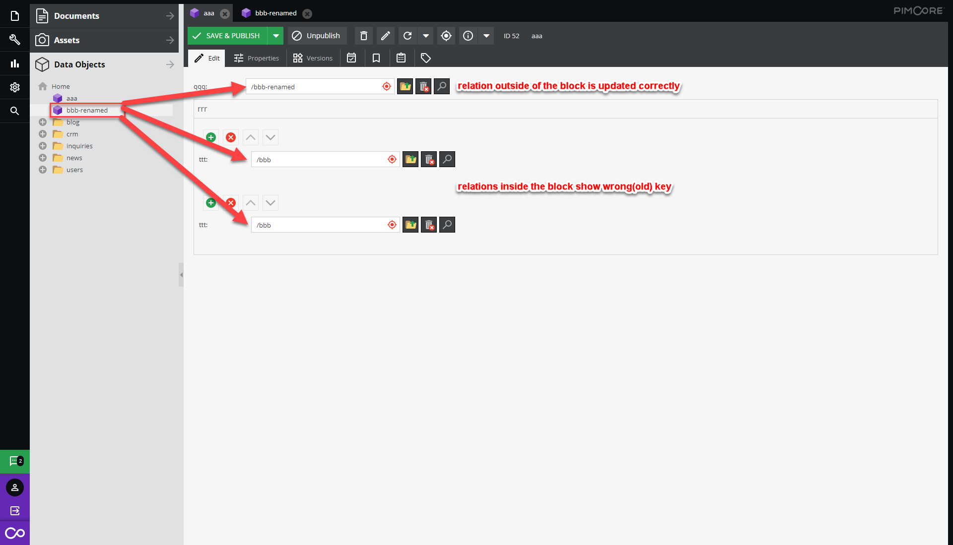 Relations Inside A Block Element Are Not Visually Updated Correctly After A Rename · Issue 5004
