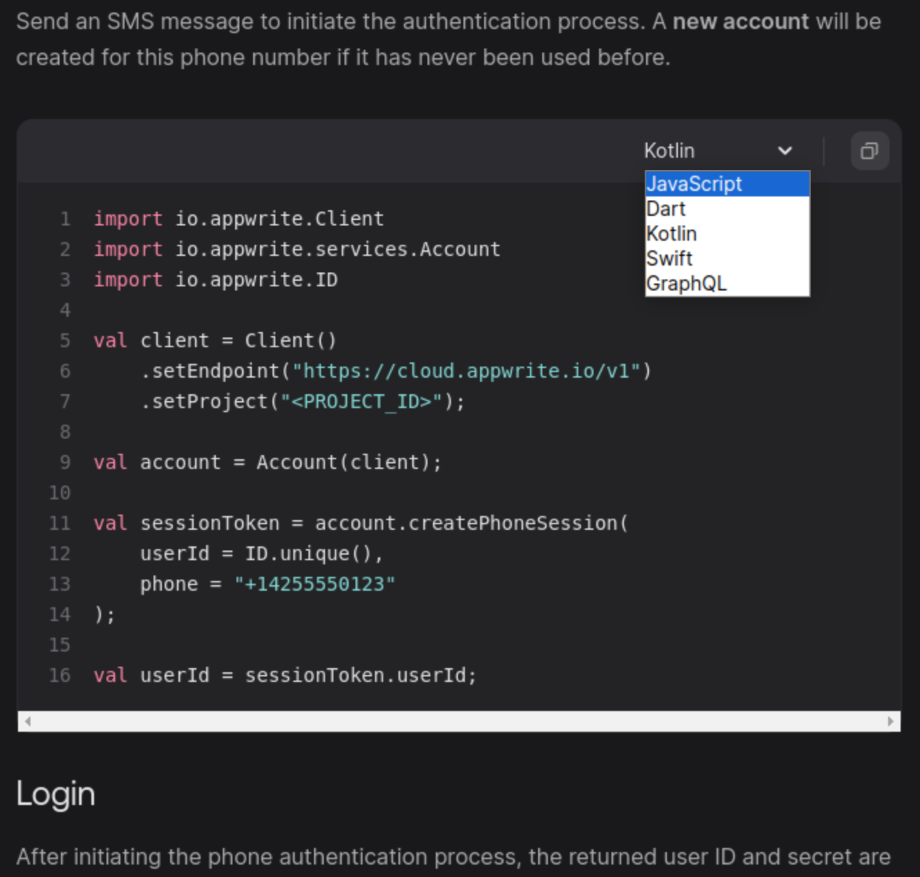 🐛 Bug Report: Code snippet language selection not visible · Issue #195 · appwrite/website · GitHub