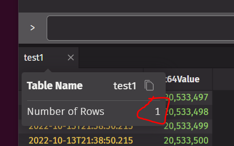 Web console reports incorrect table sizes in panel tab tooltip when table is changing sizes ...