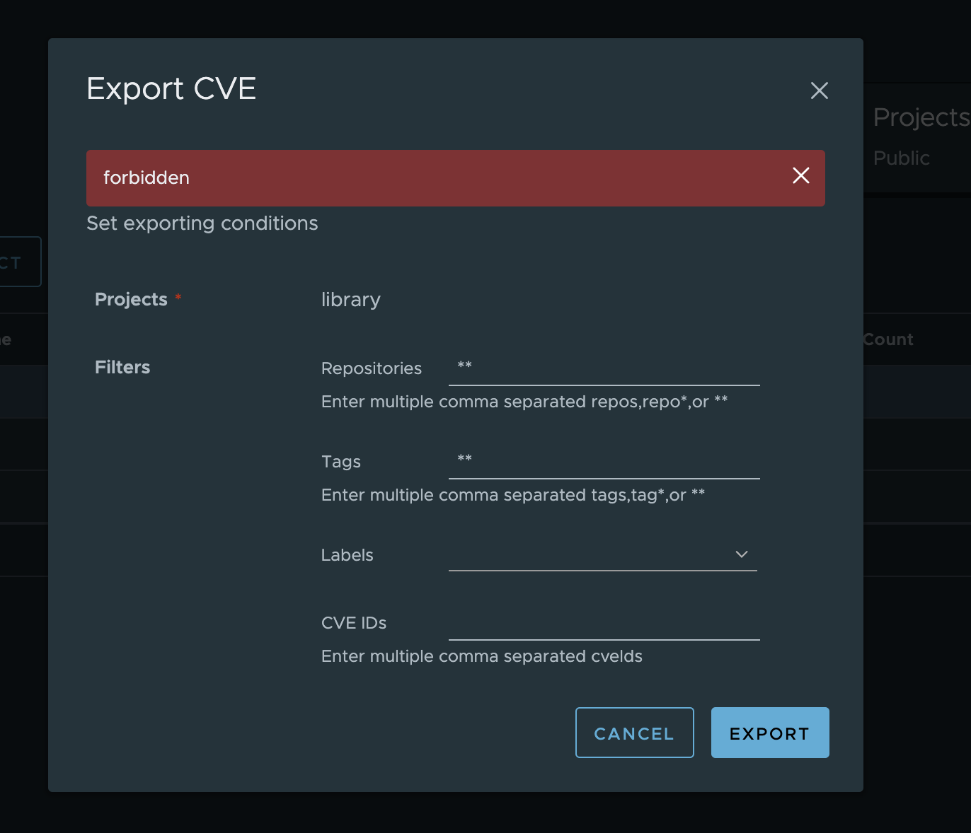 Non-Administrator users cannot export library CVE data · Issue #17185 · goharbor/harbor · GitHub