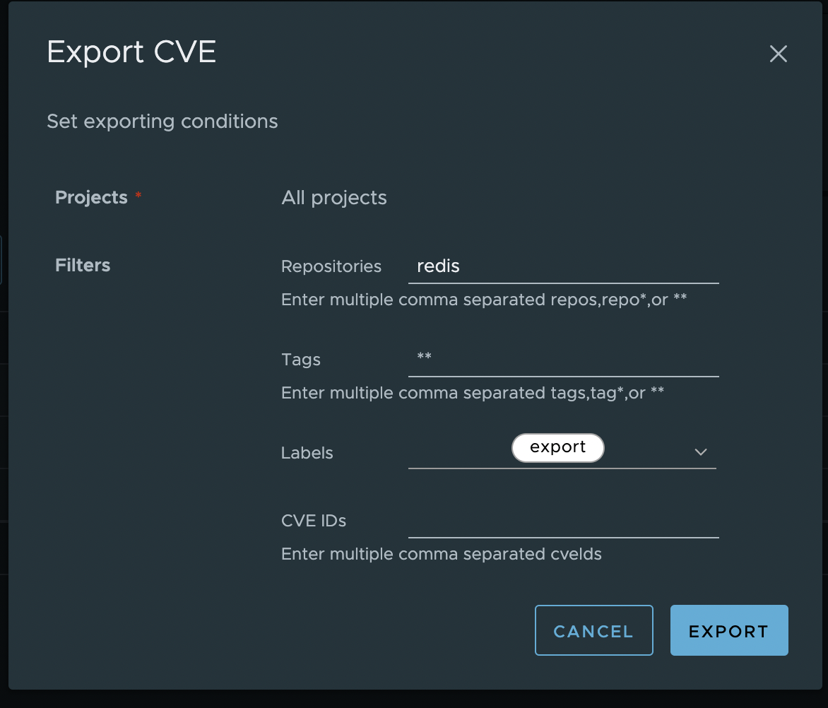 Export CVE data Filters issue · Issue #17193 · goharbor/harbor · GitHub