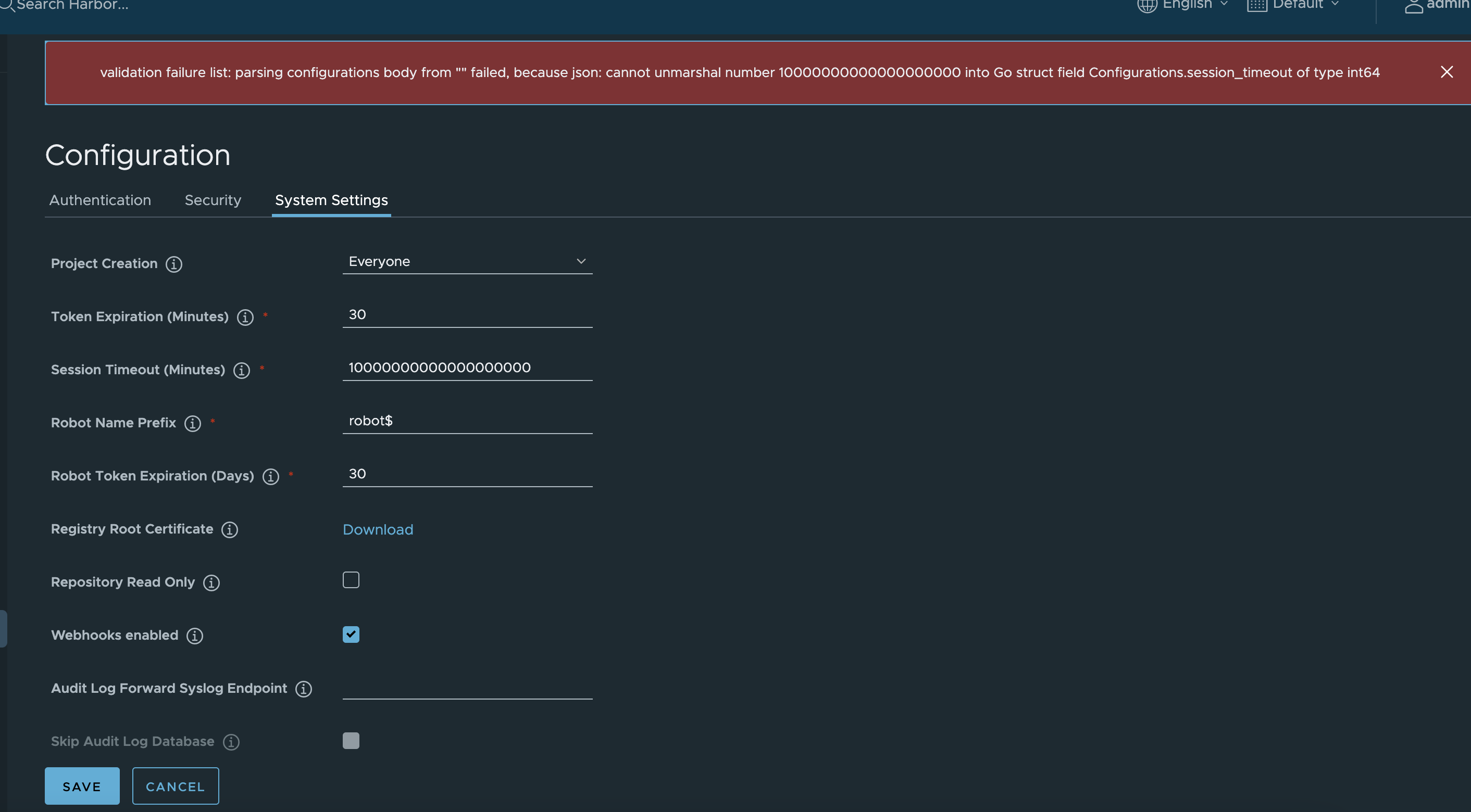 Add checks for the Session Timeout and Token Expiration and Robot Token Expiration field · Issue ...