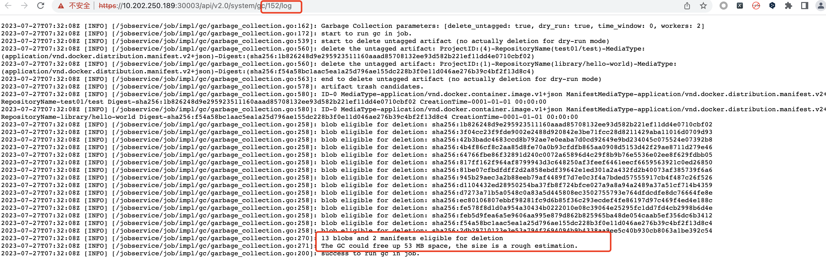 Dry Run GC does not show Details · Issue #19040 · goharbor/harbor · GitHub